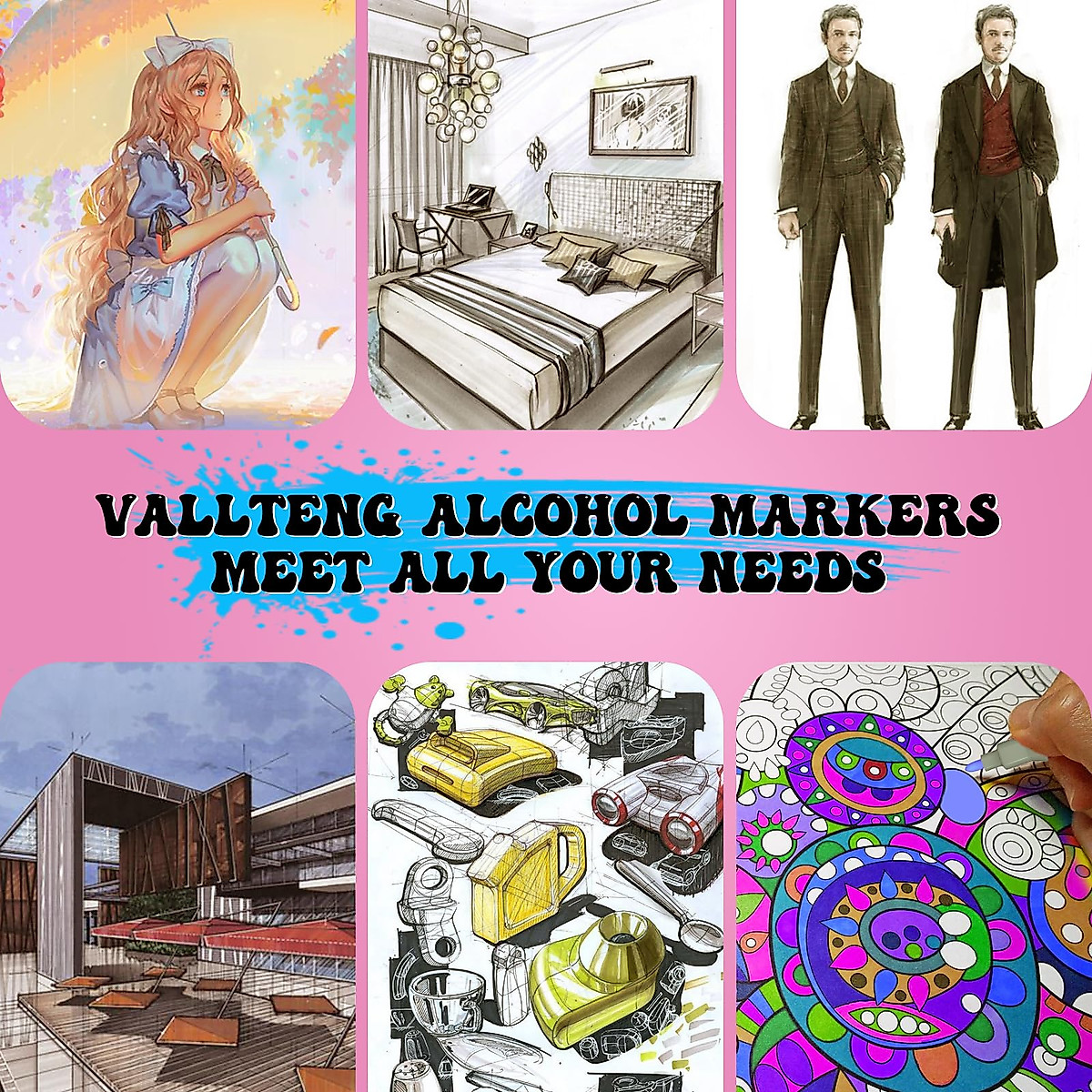 alchilalart 80-Colors Alcohol Based Markers, Alcohol Markers Set, Dual Tip Alcohol Sketching Drawing Markers Animation for Adults Kids