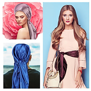 16 Pieces 35 Inch Satin Hair Scarf Women Silk Head Scarf Bulk Neck Scarf Large Square Hair Scarf for Sleeping Solid Color Lightweight Hair Wrapping at Night