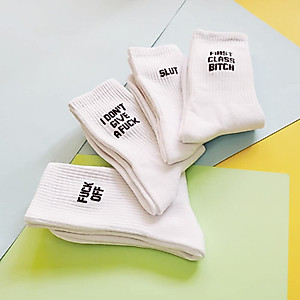 MUST ROSE SPORTS AND HOMEWEAR FUCK OFF Swear Word Curse Printed Stockings Crew Socks Funny Men Tube Socks (one size, Slut)