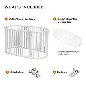 Stokke Sleepi Bed, White - Oval Crib Suitable for Ages 0-5 Years Old - Adjustable, Stylish & Flexible - Sturdy Beech Wood Frame