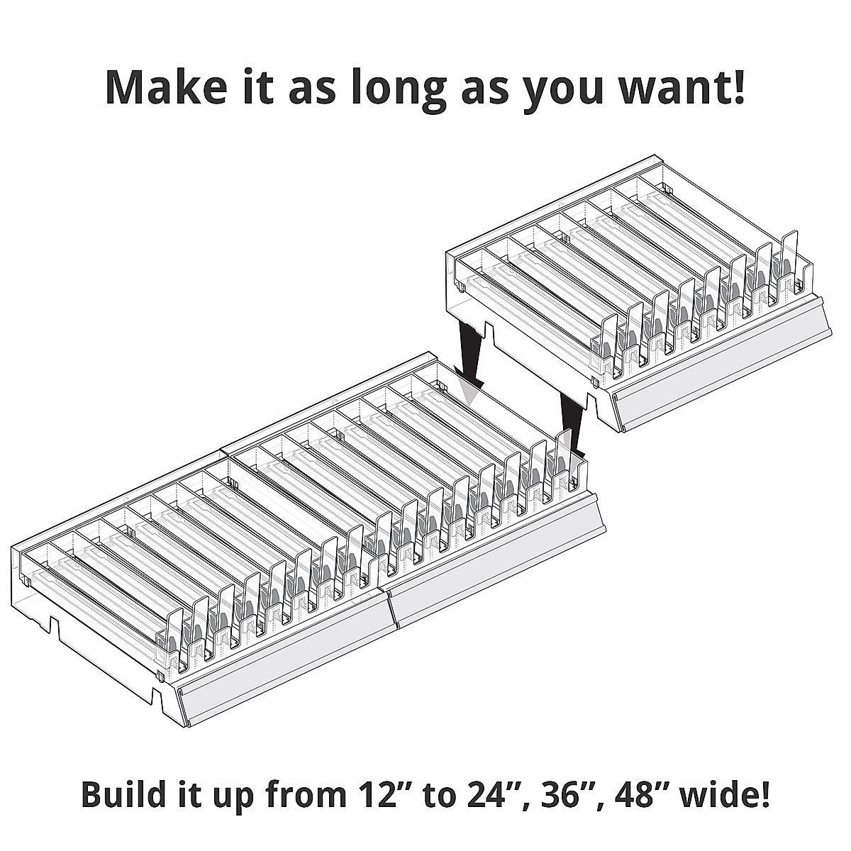 Azar Displays 225830-8COMP-CLR 8 Compartment Divider Bin Cosmetic Tray with Pushers - 8 Slots per Tray, 2-Pack, Clear