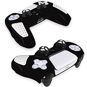 SIKEMAY PS5 Controller Skin, Anti-Slip Thicken Silicone Protective Cover Case Perfectly Compatible with Playstation 5 Controller Grip with 10 x Thumb Grip Caps (Black-White)