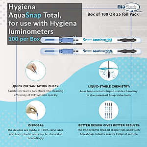 Bio Shield Tech Hygiena Aquasnap Total AQ-100X, Water ATP Testing Kits for Both Free and Microbial ATP, Water Quality Test Kit for Water Cooling Towers, Used with Hygiena Luminometers (100 Per Box)