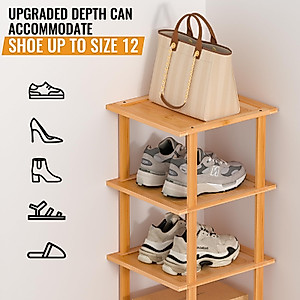MHXW SXPN Bamboo Free Standing Shoe Rack Shelf, 7 Tier Tall Wooden Stackable Shoes Rack Organizer for Closet, Front Door Entrance, Narrow Vertical Shoe Storage Rack for Entryway (Nature, 12-Tier)