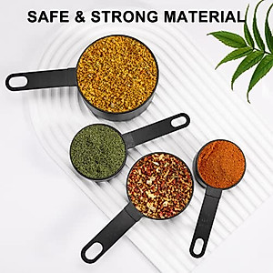 NileHome Measuring Cups and Spoons Set, Plastic Measuring Spoons 8 Piece Includes 4 Measuring Cup Set and 4 Measuring Spoons Set Stackable Stainless Steel Handle Measure Cups for Cooking&Baking, Black
