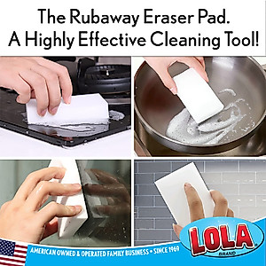 Lola Products Rubaway Eraser Pad, Melamine Sponge, Comparable to Popular Brand Eraser Pads, Powerfully Removes Soap Scum, Scuff Marks, Ink, 2 Pack