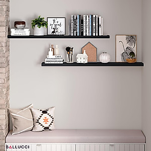 Ballucci Floating Shelves for Wall, 60" Wood Wall Shelf Set of 2, with Invisible Brackets for Bathroom, Living Room, Bedroom, Kitchen, Nursery, 8" Deep, Black