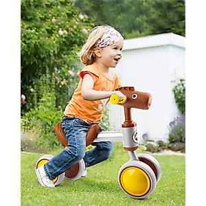 PerKidern Baby Balance Bike for 1-2 Year Old Boy Girl, Balance Bike for 12-24 Months 4 Wheels Toddler Balance Bike, Baby Bike 1+ Years Toy First Birthday Gifts (brown)