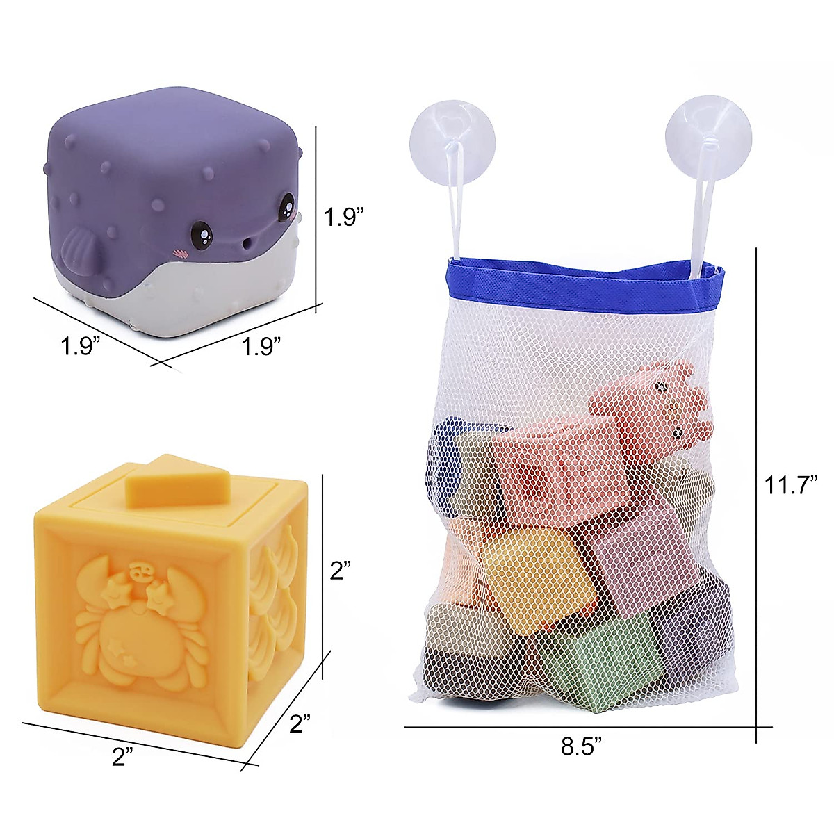 MARUMINE 12PCS Baby Soft Stacking Blocks Squeeze Teething Toys, Educational Montessori Sensory Toy for 6-12 Months Babies