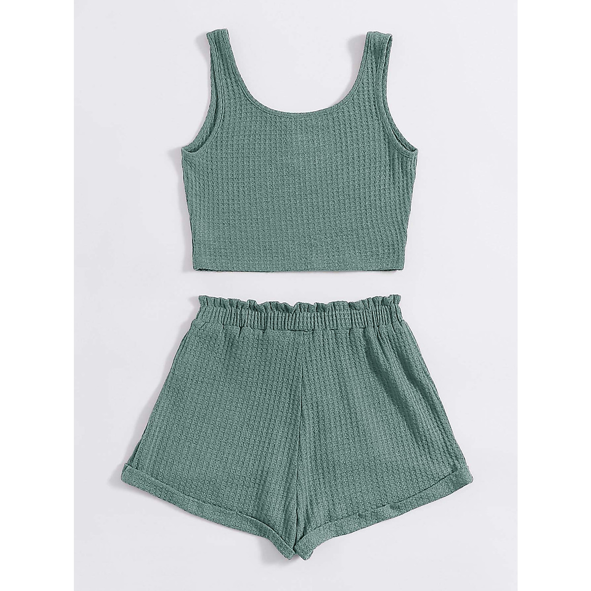 Floerns Women's Knit 2 Piece Lounge Set Shorts and Crop Tank Top Outfit Green XL