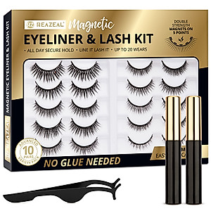 10-Pairs Magnetic Eyelashes Kit With Mirror Case Strong Magnetic Waterproof Magnetic Eyeliner Natural Look Different Lengths&Densities False Lashes No Glue Needed