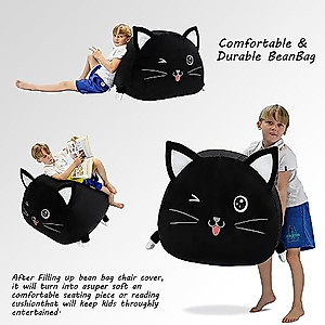 Black Cute Cat Toy Organizers Stuffed Animal Storage Bean Bag Chair for Boys and Girls, Home Game & Recreation Room Kids Furniture Beanbags