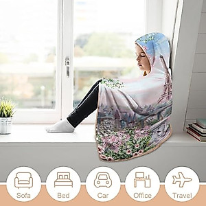 TaoYTao 40"x50" Women Summer Paris Oil Painting Blanket Hoodie, Foldable Wearable Funny Hooded Blanket Robe Cloak, Christmas Birthday Gifts Anniversary For Wife Girlfriend Women