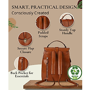 rofozzi Layla Large Backpack Purse for Women - 13-inch Laptop Backpack for Office - Top Handle 3-Compartment Everyday Fashion Backpack - Water-Resistant Easy to Care Vegan Leather Bag Pack