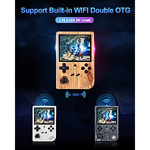 RG351V Handheld Game Console, 3.5 inch IPS Screen Classic System Retro Video Games Consoles, Supports Dual TF Extend 256GB, 64G TF Card 6000 Classic Games (Wood Grain)