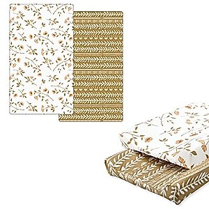2 Pack Floral Jersey Knit Changing Pad Covers and Pack N Play Sheets, Soft and Comfortable, Retro Brown Flower