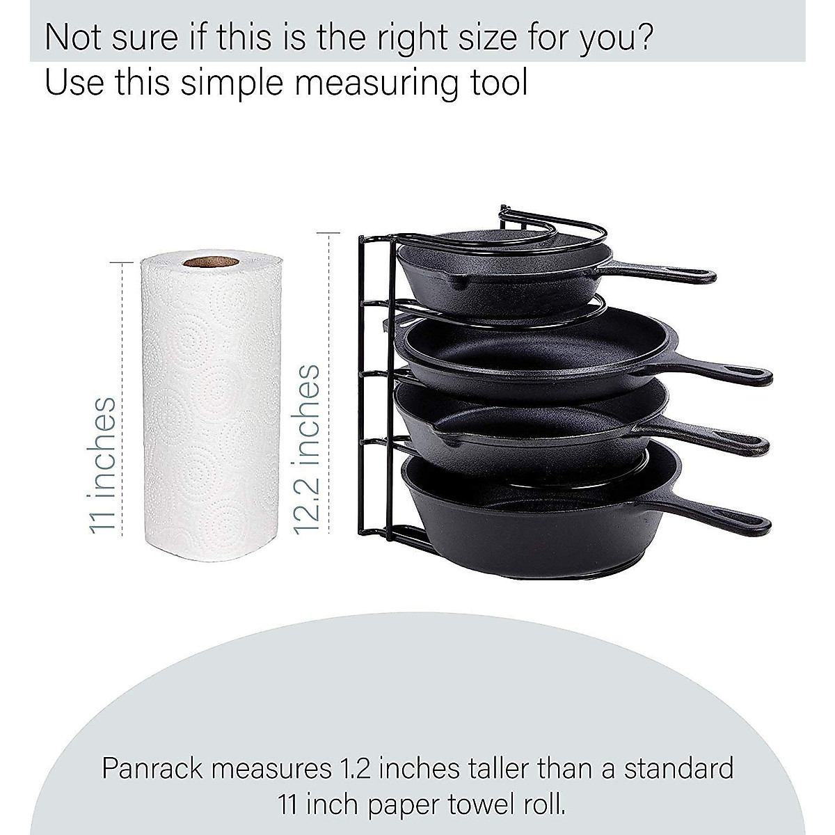 Pan Organizer for Cast Iron Skillets, Griddles and Pots - Heavy Duty Pan Rack - Holds Up to 50 LBS- Horizontal or Vertical Use - Durable Steel Construction - Red 12.2 Inch - No Assembly Required