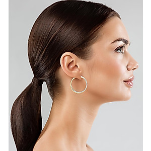 Sterling Silver Two-Tone Square-Tube Double Twisted 37mm Round Hoop Earrings