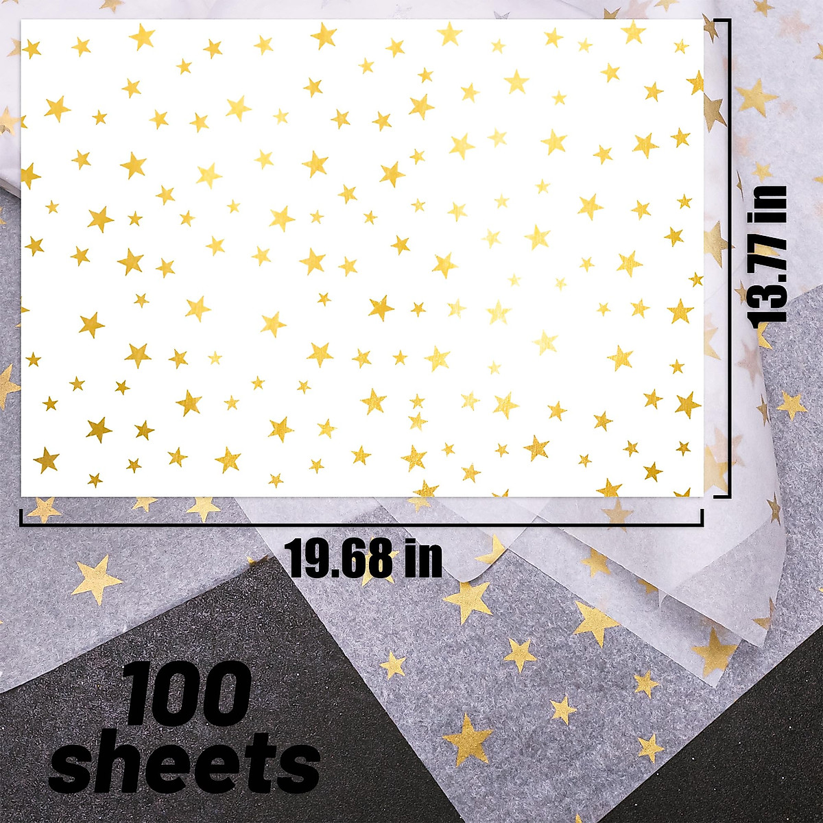 MR FIVE 100 Sheets Gold Star Tissue Paper Bulk,20" x 14",Gold Star Tissue Paper for Gift Bags,Gold Star Tissue Paper for Birthday,Holiday,Weddings,Baby Shower,Mother's Day (White with Gold Star)