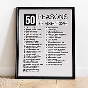 "50 Reasons to Exercise" Motivational Quotes Exercise Wall Sign -11 x 14" Inspirational Fitness Poster Print-Ready to Frame. Positive Decor for Home-Gym-Weight Room. Great Gift of Motivation!