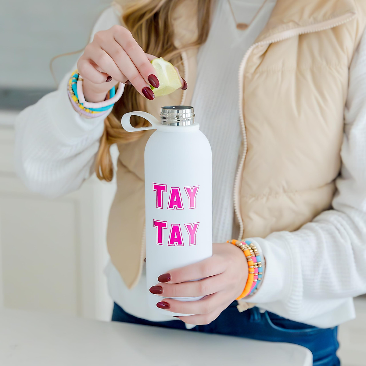 Tay Tay 500ml insulanted stainless steel water bottle (Snow Drift White)