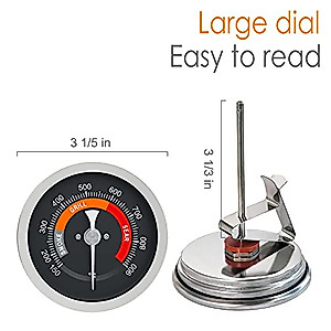 Grill Smoker Temperature Gauge Replacement with 3.3" Large Face, 150-900°F,Waterproof No-Fog Glass Lens – Replacement for a Variety of Different Grill Thermometer Such as Big Green Egg (Black)