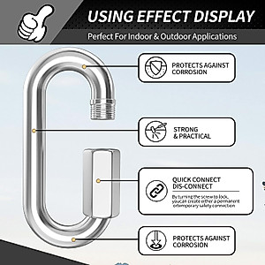 3 Inch Stainless Steel Chain Quick Links- 10 Pack 5/16" Locking Carabiners, Chain Hooks, Twist Key Ring Screw Chain Link, 1535 Lbs Capacity