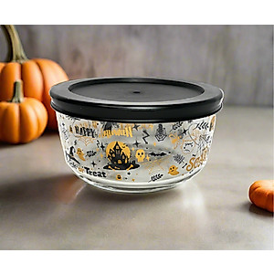 DURA LIVING Halloween Glass Food Storage Containers with Lids | Set of 6 (3 Containers + 3 Lids) 2-Cup | Spooky Design, BPA-Free, Microwave & Dishwasher Safe|Perfect for Meal Prep, Snacks & Leftovers