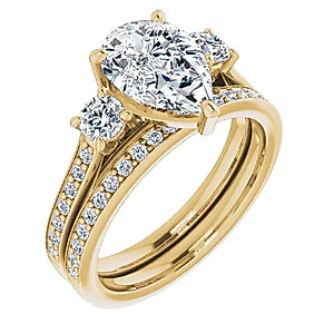Solitaire Moissanite Engagement Ring Set 3 CT Pear Cut Bridal Wedding Ring Set for Women, Anniversary Propose Gifts Her, VVS1 Colorless (18K Solid Yellow Gold)