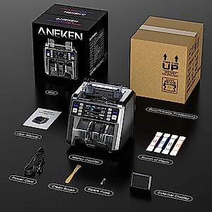 Aneken Mixed Denomination Money Counter Machine, Value Counting, Mixed Counting with 2 CIS/UV/MG/IR/DD/DBL/HLF/CHN, Counterfeit Bill Detection, Cash Counter with Touch Screen