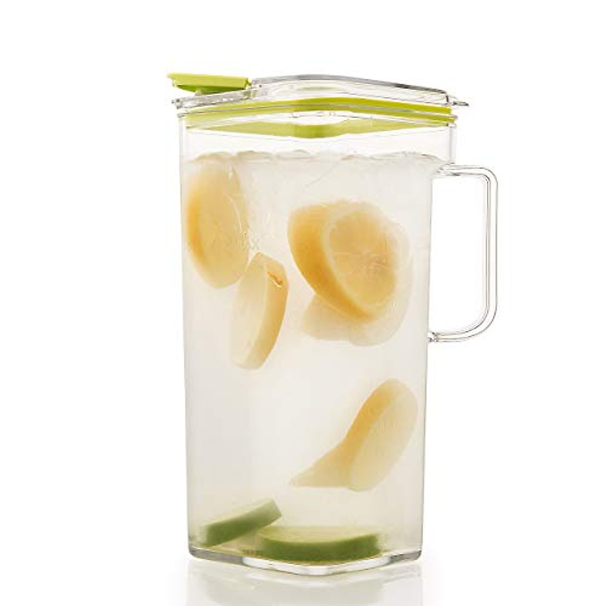 Komax Tritan Plastic Pitcher With Lid | 60-oz (1.8-quart) Water Pitcher With Green Lid | Compact Water, Tea, Lemonade, Milk, Sangria Pitcher | Square BPA-Free Water Pitcher