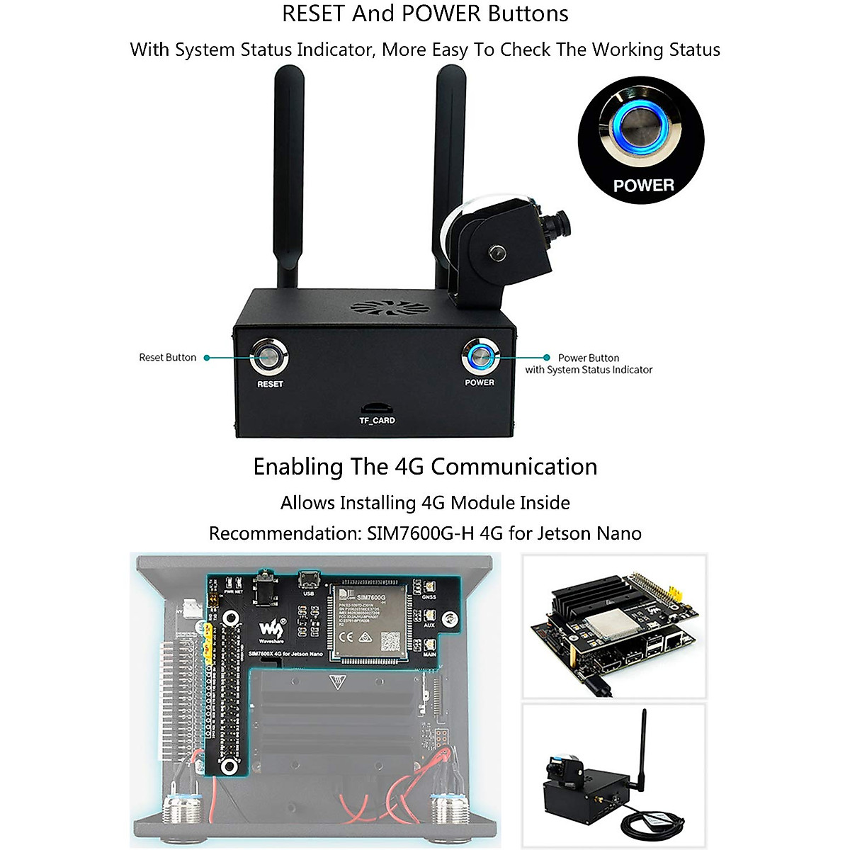 Bicool Jetson Nano Metal Case (E) /Enclosure for Jetson Nano 2GB Developer Kit with Reset and Power Buttons, Camera Holder, Compatible with Waveshare IMX219 Series Camera, Cooling Fan Fan-4010-5V