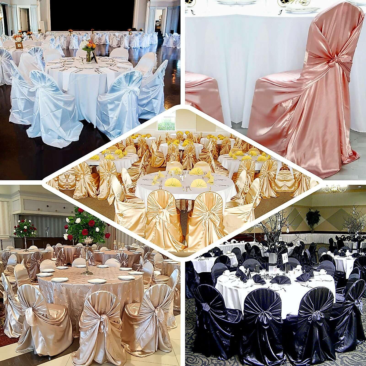 Tableclothsfactory Blush Silky Satin Universal Chair Covers Fits All Type of Chairs Event Dinning Slipcover for Wedding Party Banquet