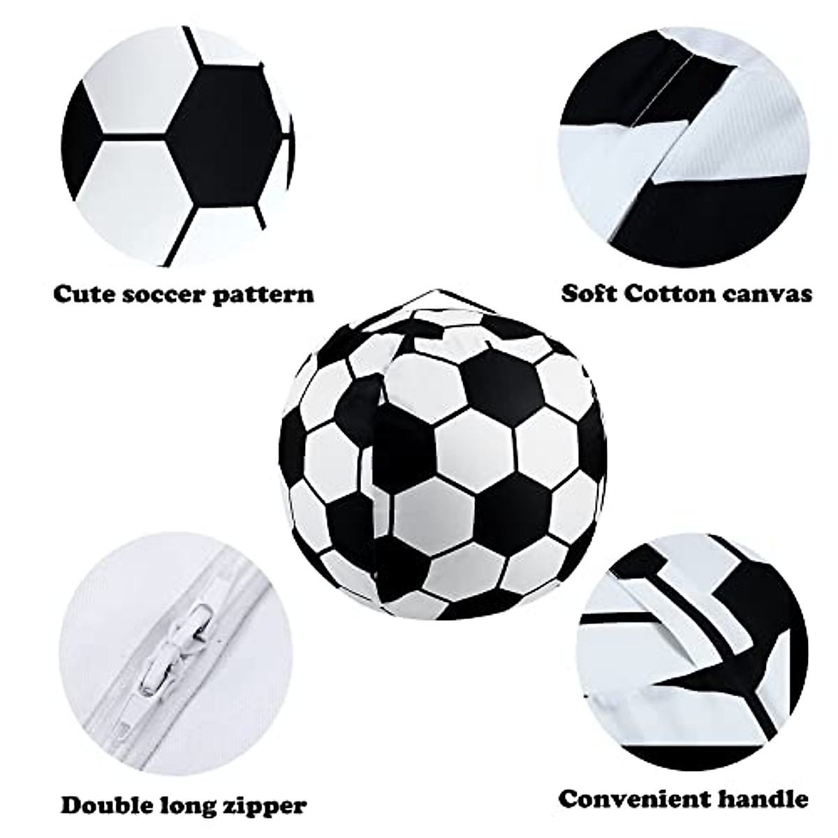 2 Packs Stuffed Animal Storage Beanbag Cover 24" Bean Bag Storage for Kids Girs Boys Room Toys Organizer Heavy-duty Zipper Bean Bag Chair Covers Only, Soccor Print
