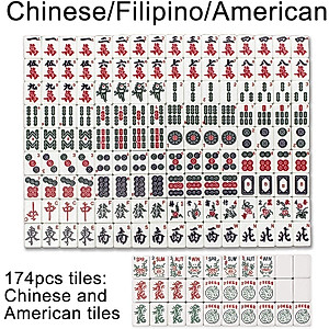 4-Legged Automatic Mahjong Table with 36mm Numbered Tiles (Green+Blue) Hard Tabletop Cover Chinese/Filipino/American Style All Fit No More Shuffling,More Rounds