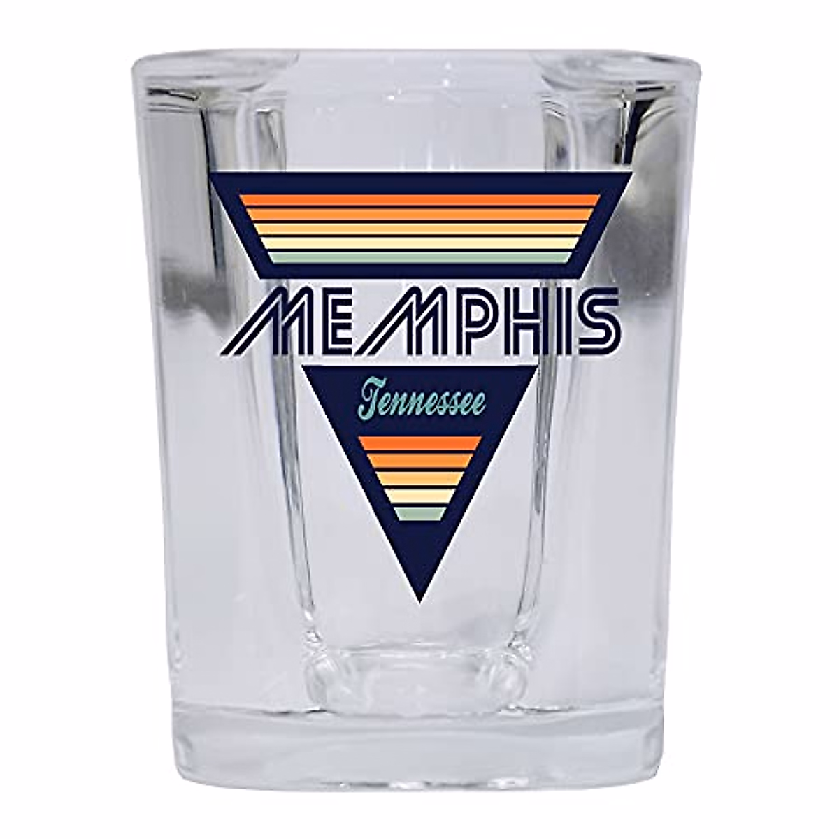 R and R Imports Memphis Tennessee 2 Ounce Square Base Liquor Shot Glass Retro Design