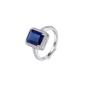 Alpha Jewelry Genuine Emerald Cut Fashion Classic Style Ring. and Beautiful Look in Person. (Blue, 10)