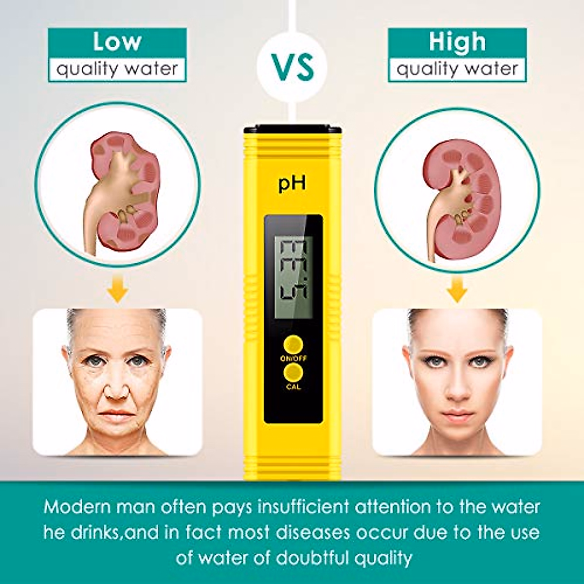 Digital PH Meter, PH Meter 0.01 Water Quality Tester with 0-14 PH Measurement Range for Household Drinking, Pool and Aquarium Water PH Tester Design with ATC