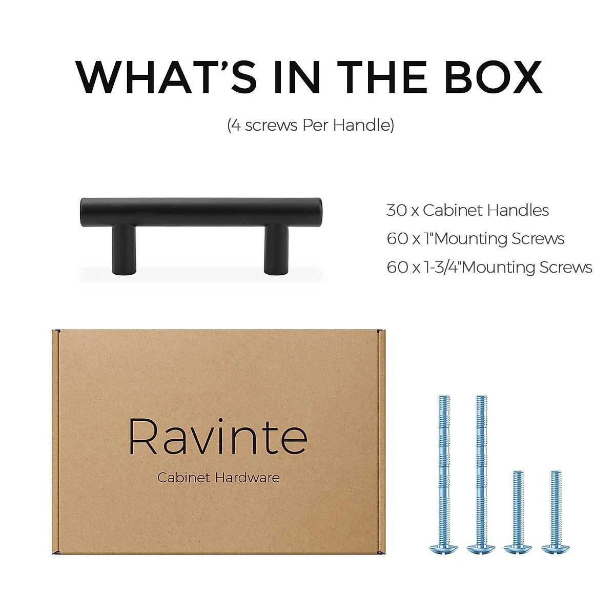 Ravinte 10 Pack T Bar 2-1/2 Inch Hole Center Kitchen Cabinet Pulls, Modern Matte Black Stainless Steel Cabinet Handles, 4 Inch Overall Length Kitchen Hardware for Cupboard Drawer and Kitchen Drawer