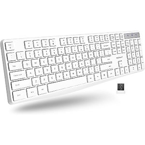 Macally Wireless Keyboard, 2.4G Wireless White Keyboard - Ergonomic Full Size Computer Keyboard with Numeric Keypad for Laptop, Desktop, Surface, Chromebook, Notebook