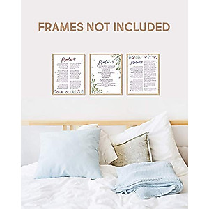 Psalm 23, Psalm 91, Psalm139 Wall Art Prints - Set of 3 Posters - ESV Bible Page Verse Wall Decor - 8x10 - Unframed