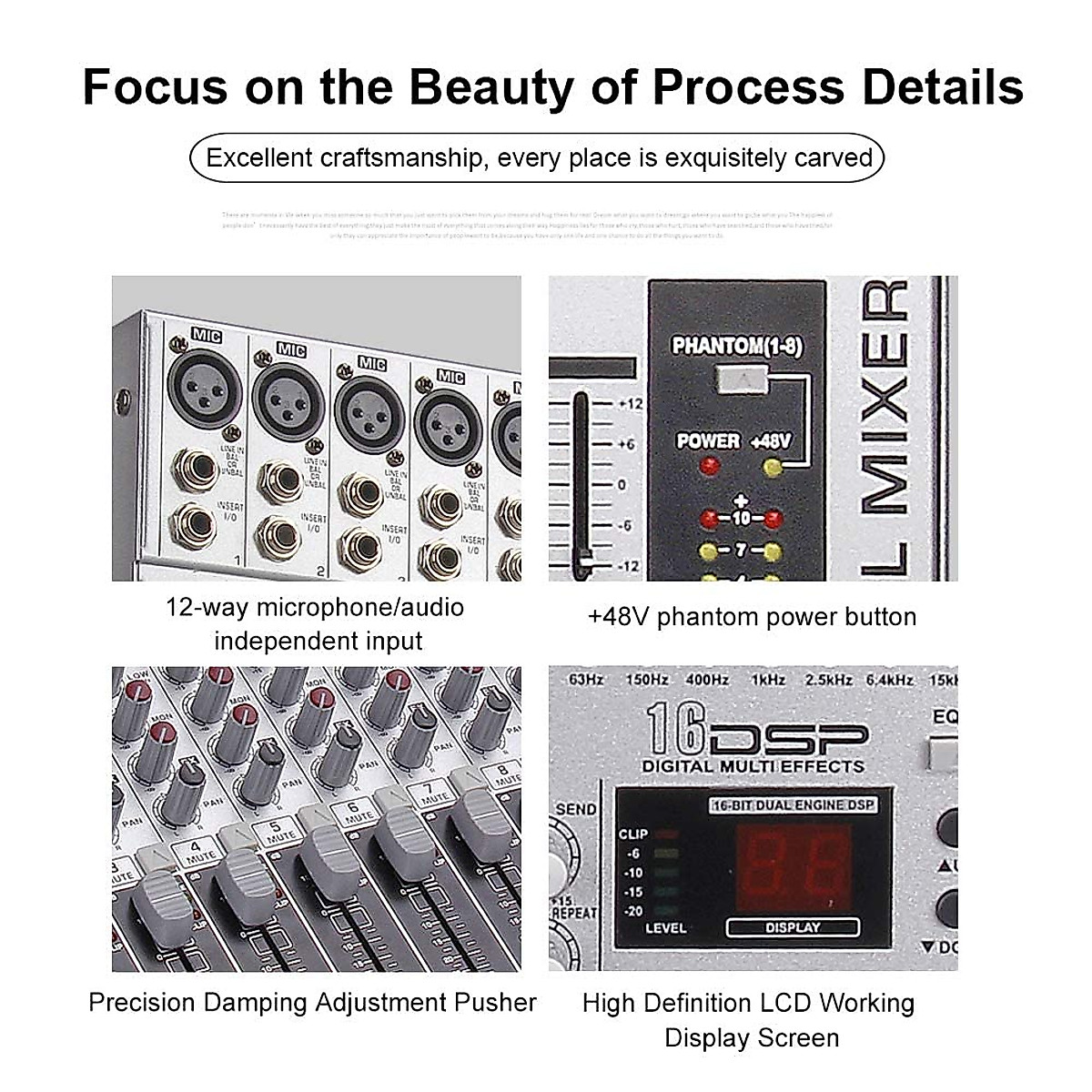 DJ Mixer G-MARK GMX1200 12 channel Professional USB Audio Mixing console Music Studio 8 mono 4 stereo 7 brand EQ 16 Effect Podcast Streaming Audio Interface