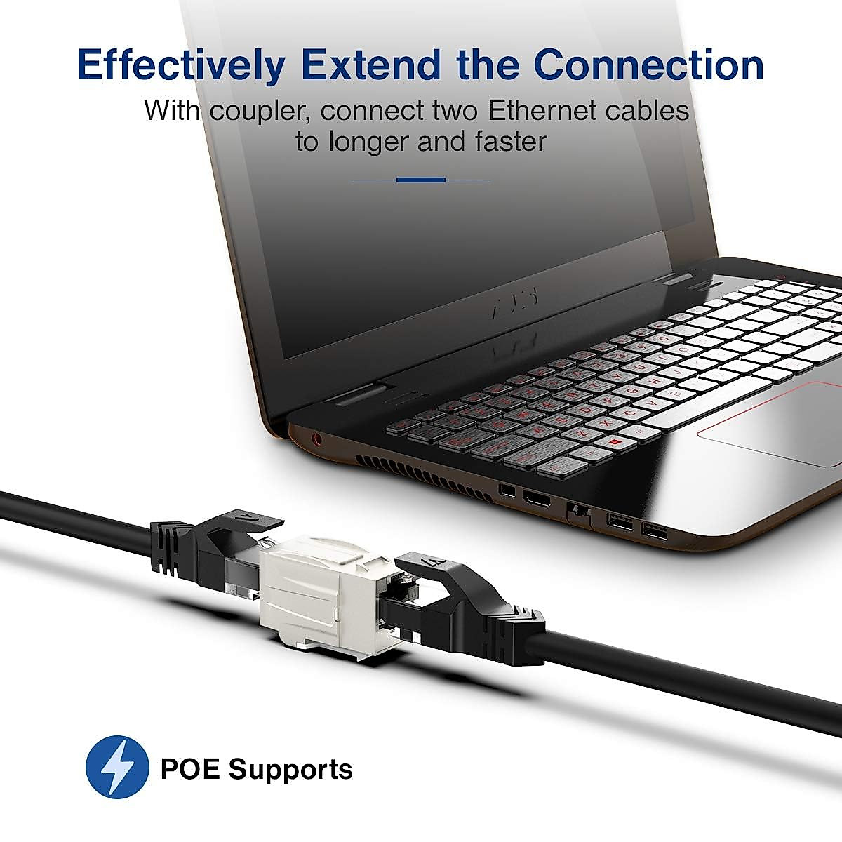 AMPCOM CAT6A RJ45 Inline Coupler Keystone Jack, [ ETL Verified/USA Patent Zinc-Alloy Shielded STP Feed-Through RJ45 Jacks Female to Female - 5 Pack