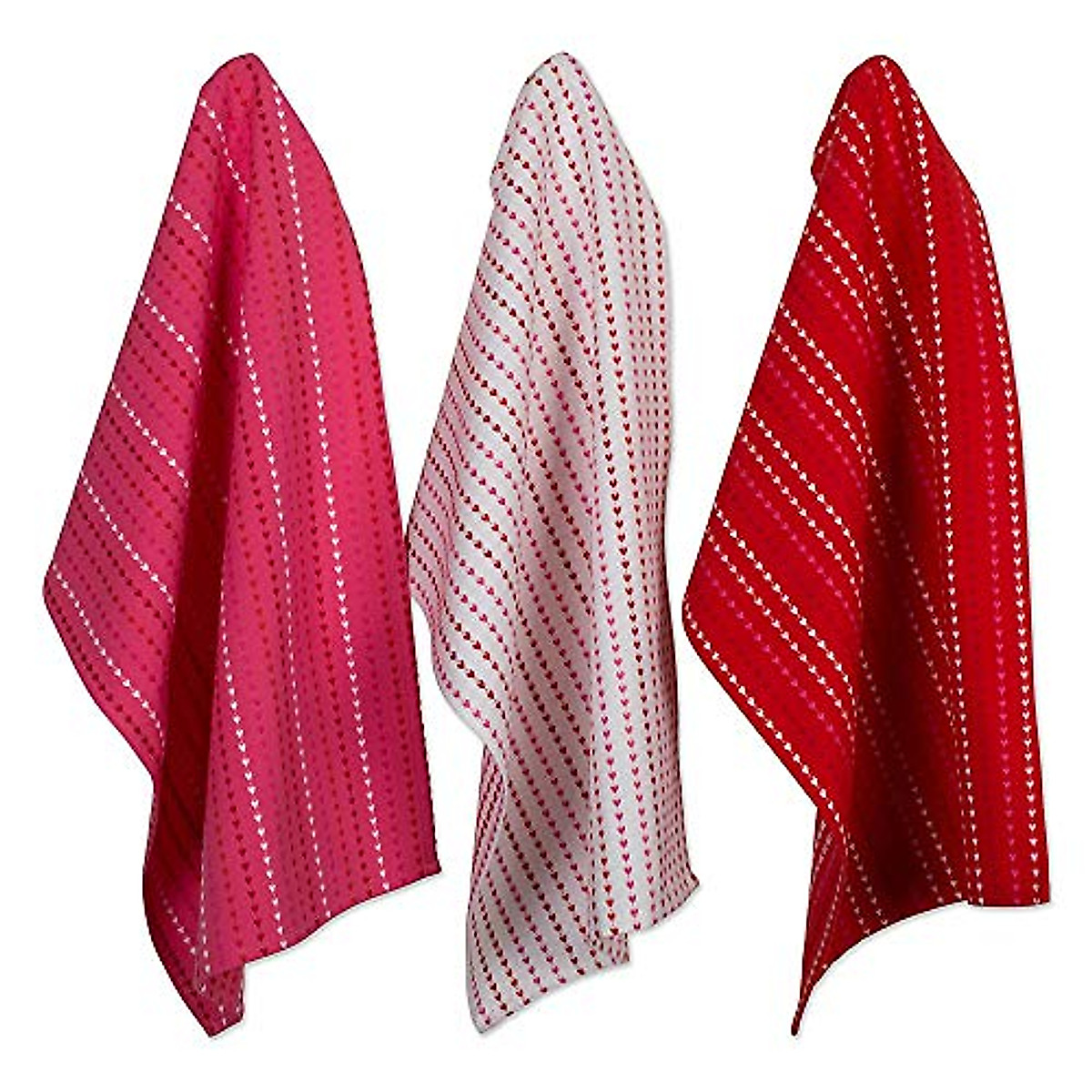 DII Valentine's Day Collection Kitchen, Dishtowel/Dishcloth Set, Hearts Dobby Stripe, 6 Piece