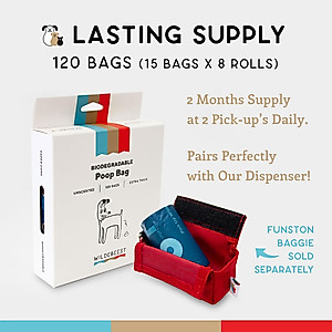 Wildebeest Biodegradable Dog Poop Bags Rolls, Extra Thick Unscented & Leakproof Dog Waste Bags, 100% Compostable Poop Bags Fit Any Poop Bag Holder – 8 Heavy Duty Eco-Friendly Poop Bag Rolls (120 Bags)