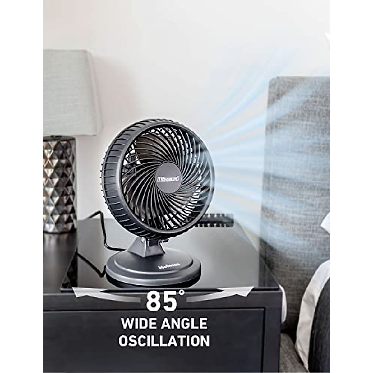 HOLMES BLIZZARD 7" Table Fan, 2 Speeds, 3 Blades, 85° Oscillation, 20° Adjustable Head, Home, Bedroom and Office, Charcoal Matte