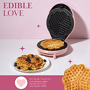 Paris Hilton Heart Waffle Maker, Makes 5 Mini Heart Shaped Waffles or 1 Individual Waffle, Easy to Clean 6" Nonstick Plates, Made without PFAS or PFOA, Electric Waffle Iron, Pink