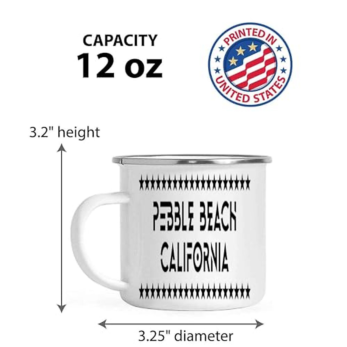 Pebble Beach California Apparel for Men and Women - Fathers Day Gift - Large 12 Oz White Stainless Steel Camping Mug