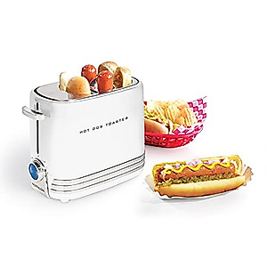 Nostalgia HDT900WHT Pop-Up 2 Hot Dog and Bun Toaster With Mini Tongs, Works with Chicken, Turkey, Veggie Links, Sausages and Brats, White