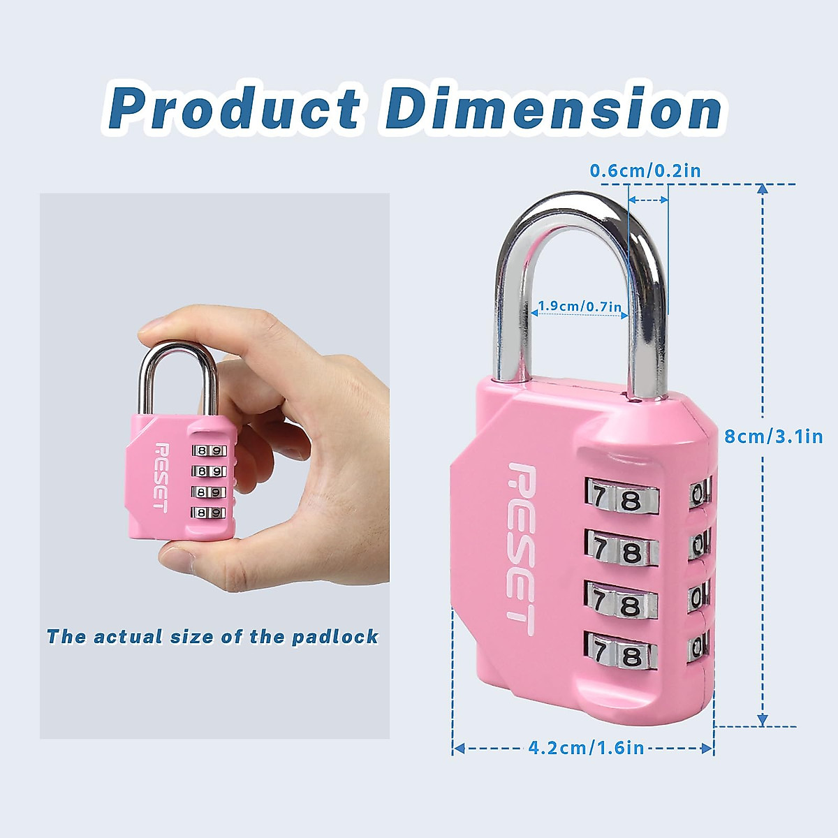 RESET-060 4 Digit Combination Lock Outdoor Padlock for School Gym Sports Locker Fence Toolbox Gate Suitcase Hasp Pink